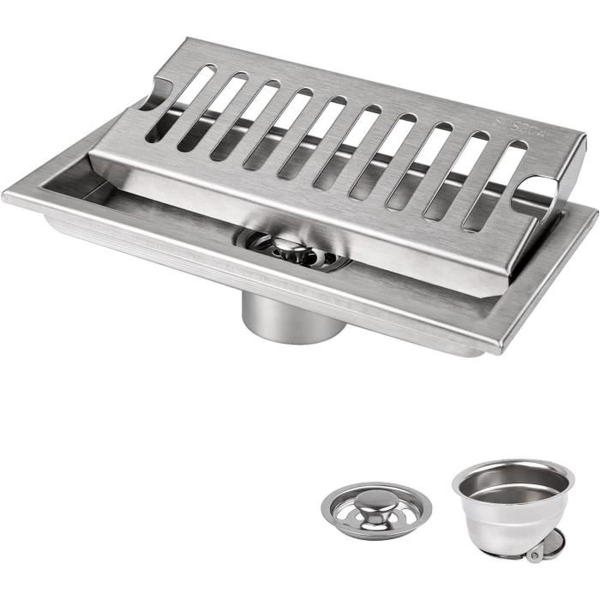 Caniveau de Douche, WOVTE 20 x 10 cm Siphon de Sol Rectangulaire ...