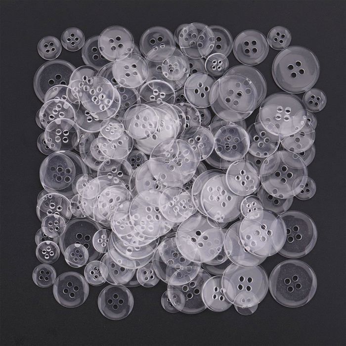 Assortiment de boutons ronds en plastique transparent à 4 trous ...
