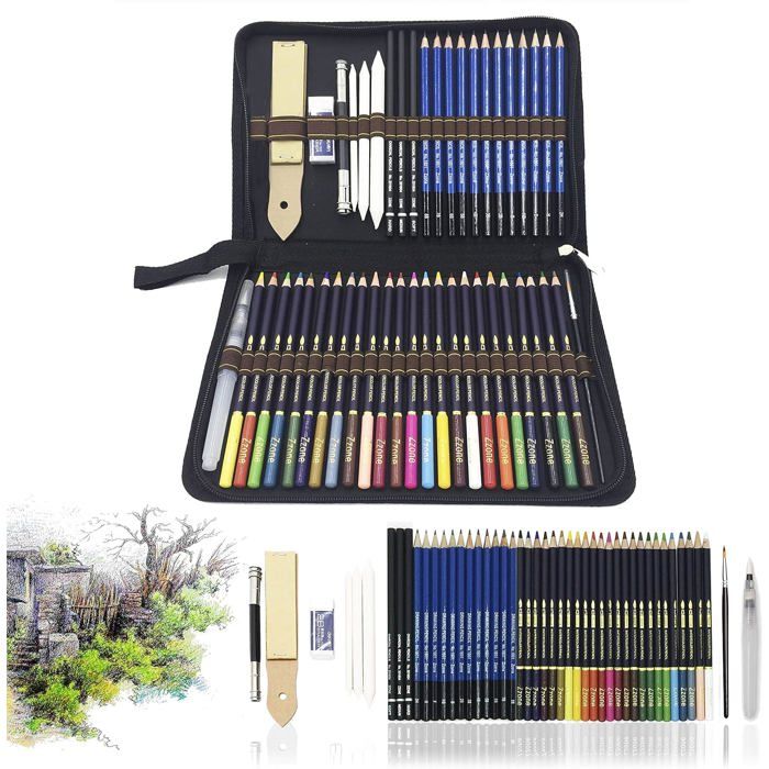 Crayons de couleurs pastels aquarellables,54PCS Crayons de Dessin ...