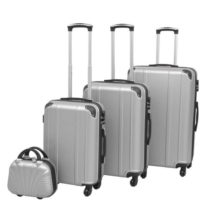 Ensemble de valises à roulettes - P82 - Argenté - Coque rigide ABS ...