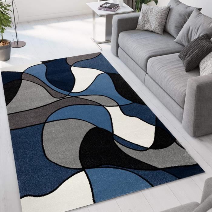 Tapis design moderne Milano motif géométrique pop art bleu blanc BLU015 ...