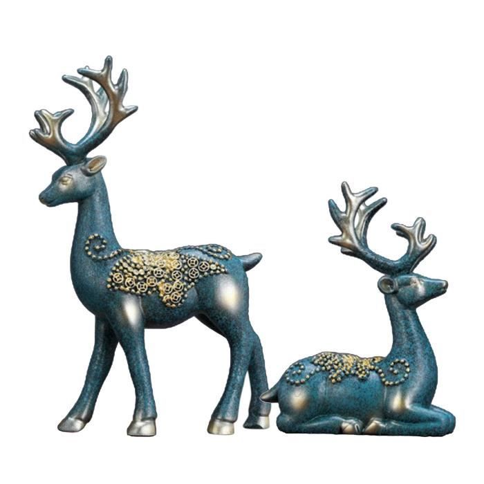 Sculpture en résine de renne debout et assis 2 pièces Statue de cerf ...