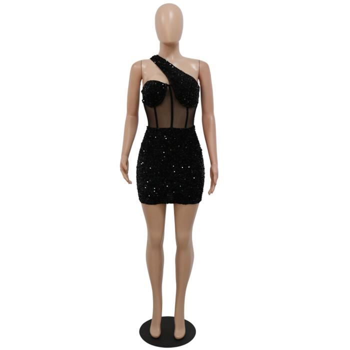 Robe,Mini robe d'été en tulle pailleté pour femme, sans manches ...