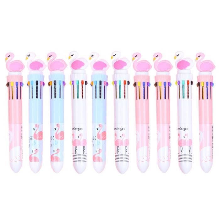 10pcs stylos multicolores 10-en-1 rétractable flamingo à bille école ...