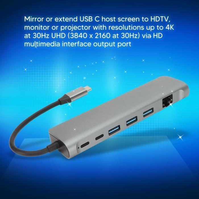 JIA Concentrateur Hub 9 en 1 USB C vers 3 x USB 3.0 / HD 4K / Gigabit ...