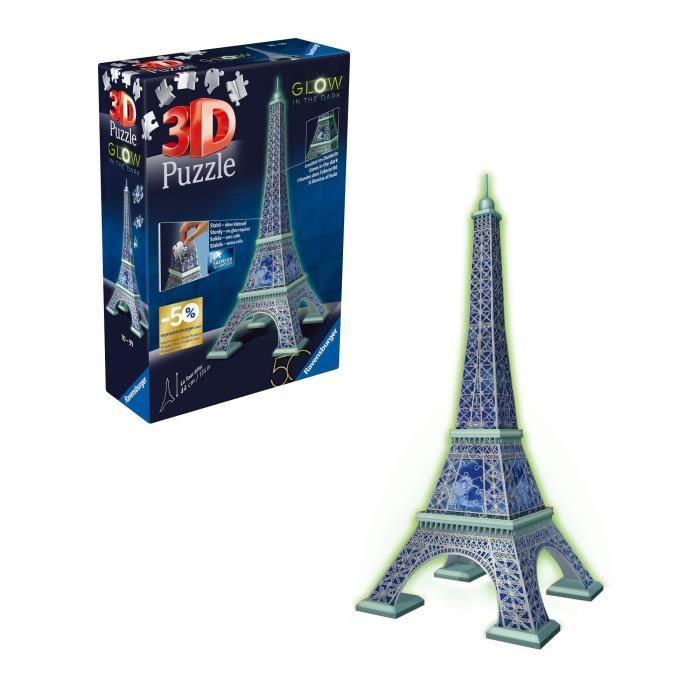 Ravensburger-Puzzle 3D Tour Eiffel phosphorescente 50 ans-Dès 10 ans-216p numérotées à assembler ...