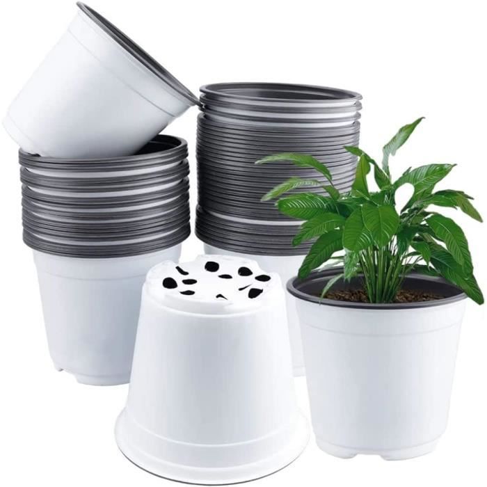 50 Pièces 15cm Pots de Fleurs en Plastique, Blanche Poids Léger Pots de ...