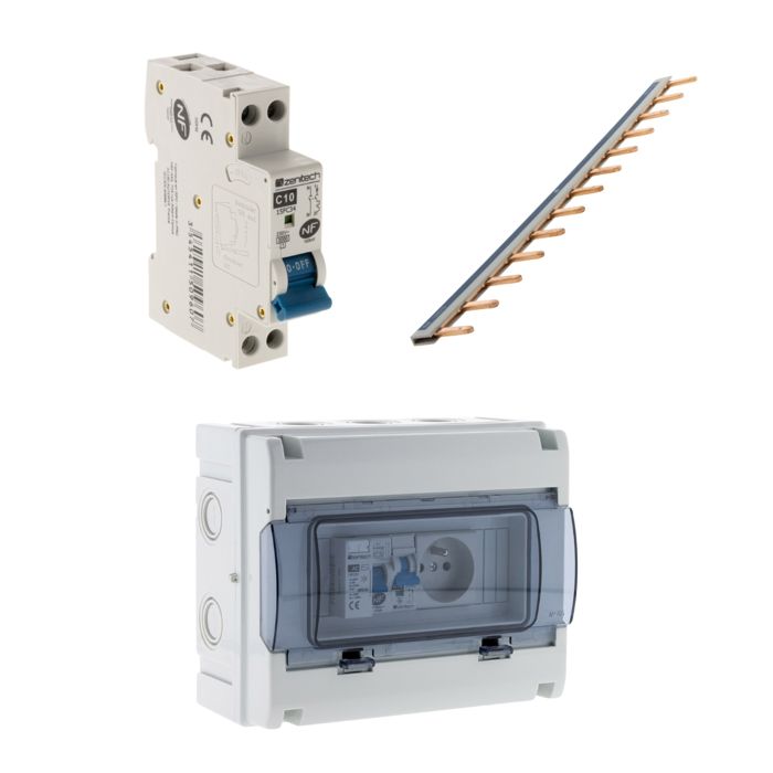 Peigne 13 modules + coffret électrique 8 modules + disjoncteur phase ...