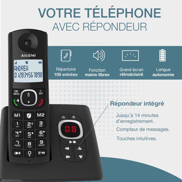 ALCATEL F530 Voice Duo - Téléphone Fixe Sans Fil DECT Avec Répondeur ...