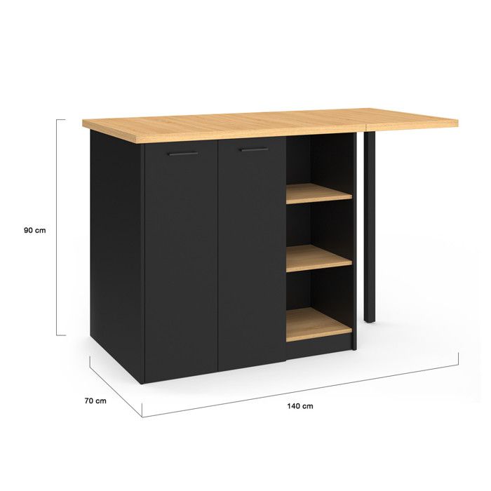 IDMARKET Ilot central CESAR 140 cm 5 personnes bois noir avec plan de ...