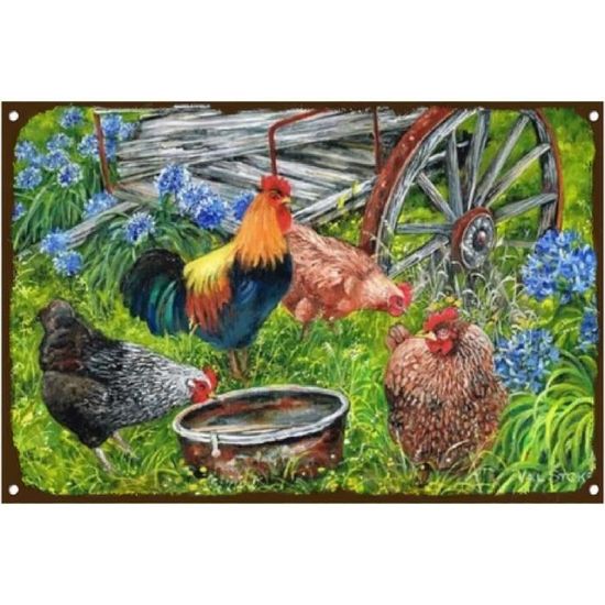 Poster Métallique Affiche,Ferme de Poule Coq,Peinture Art Décoratif ...