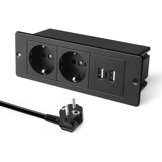 Prise Escamotable 2 Prises Encastrables Avec 2 Ports Usb A, 1 Port De ...