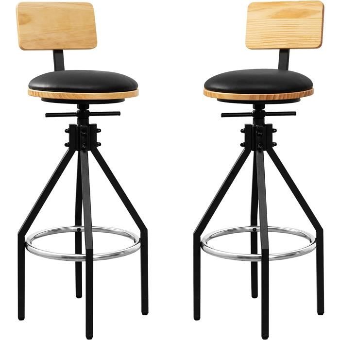 Lot de 2 tabourets de bar pivotants et réglables en hauteur avec ...