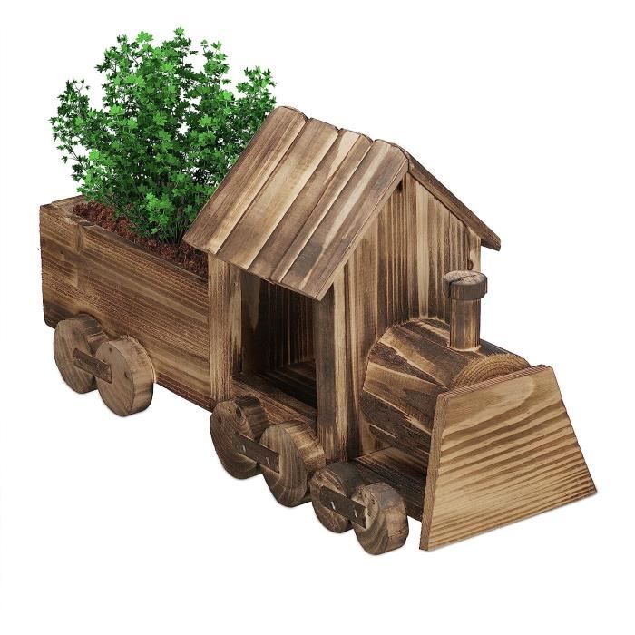 Pot de Fleurs en Forme de Train avec Film, Bois flambé, décoration pour ...