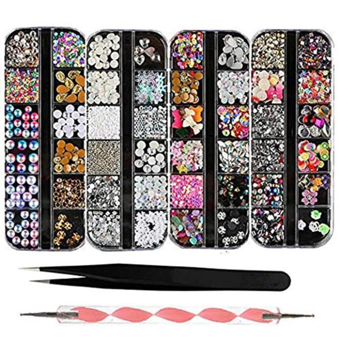 Kit Strass Nail Art Kit Strass Ongles 4 Boîtes, Cloutés Multicolores ...