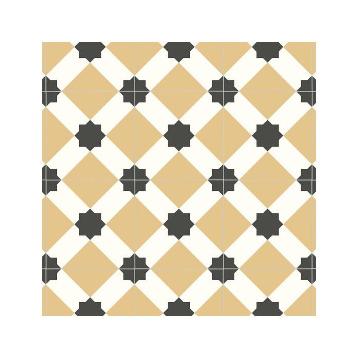PVC - Sol Vinyle First - Effet carreaux de ciment géométrique jaune ...