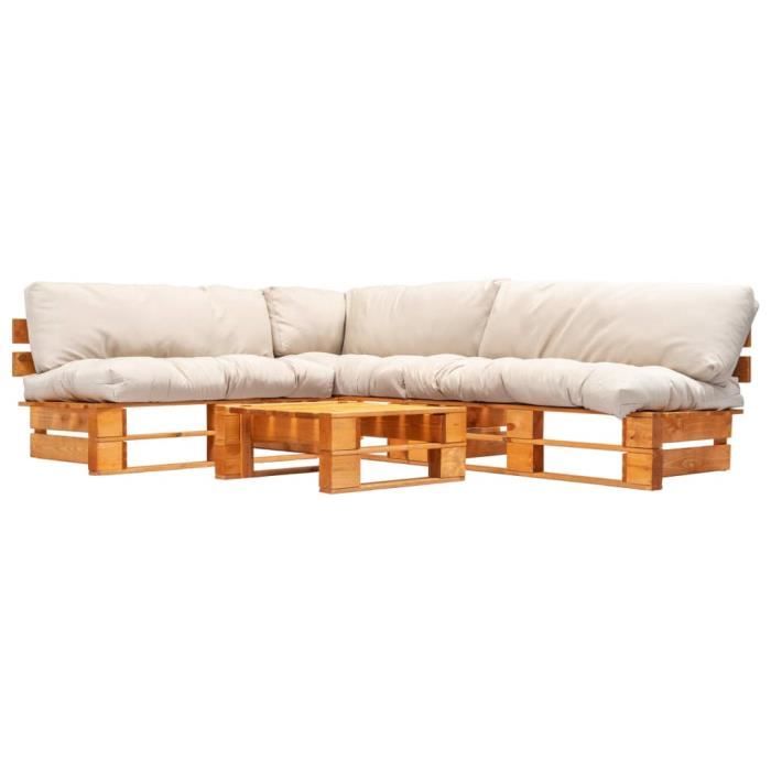 ZHI Canapés de jardin palette 4 pcs avec coussins sable Bois ...