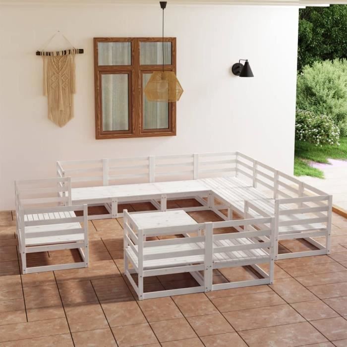 Star Sale* Salon bas de jardin balcon Sofa de jardin 12 pcs Blanc Bois ...