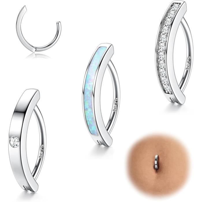 Chriscoco 14G Piercing Nombril Hoop en Argent 925 pour Femme Belly Bar Piercing Nombril Anneau ...