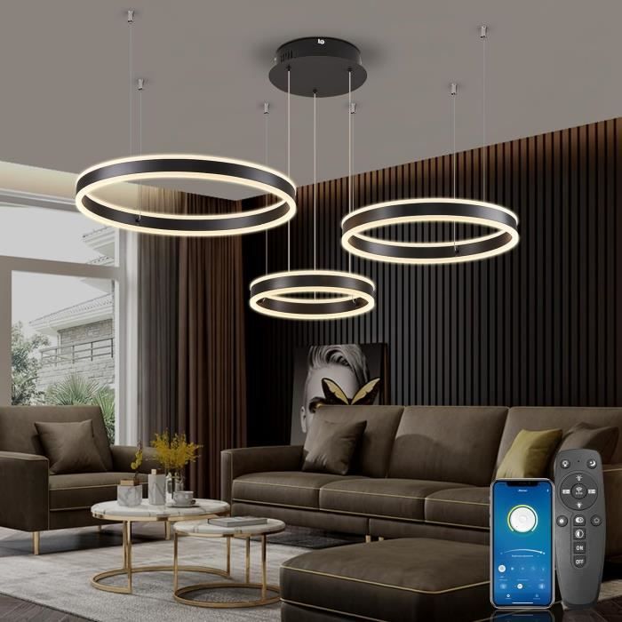 SUCIKORIO LED Lustre Salon Rond, Moderne Suspension Lnaire Salon 88W ...