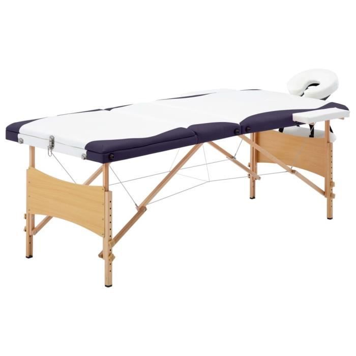 Table De Massage Pliable 3 Zones Bois Blanc Et Violet 110217