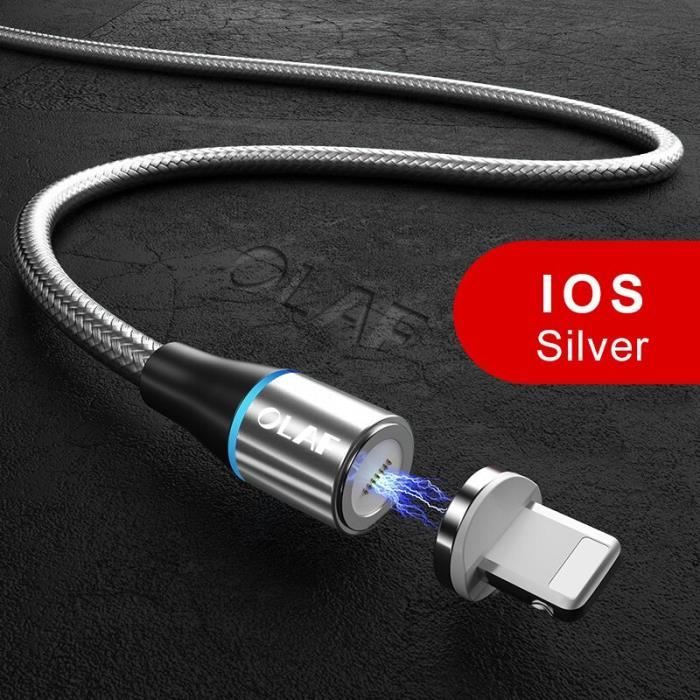 Silver For iPhone-2m (6.6ft) -câble magnétique 3A Micro USB-type c 3.0 pour recharge rapide ...