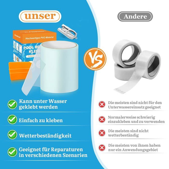 Kit Reparation Piscine, 10x150cm Rustine Piscine sous l'eau, PVC ...