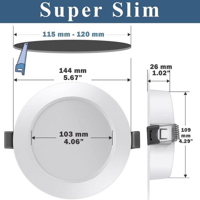 Lot De 10 Spots Led Encastrable Extra Plat 10W Ø144Mm Blanc Froid 6500K ...