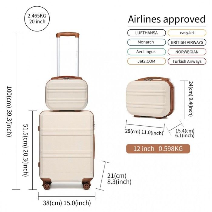 Kono Set de 4 Valises de Voyage Rigide Bagage Cabine 51.5x38x21cm avec ...