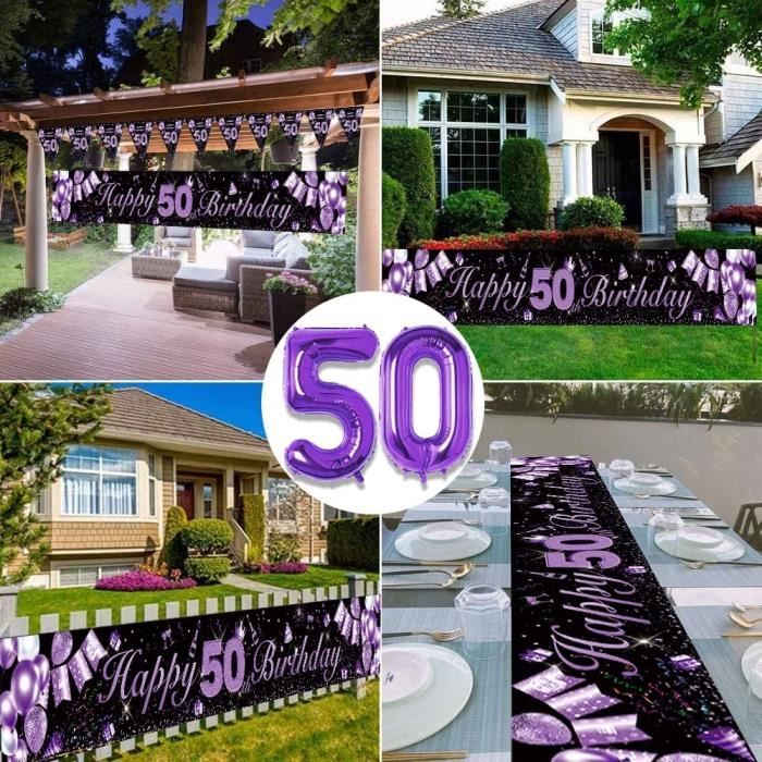 Deco Anniversaire 50 Ans Femme, Noir Violet 50 Ans Bannière Décoration ...