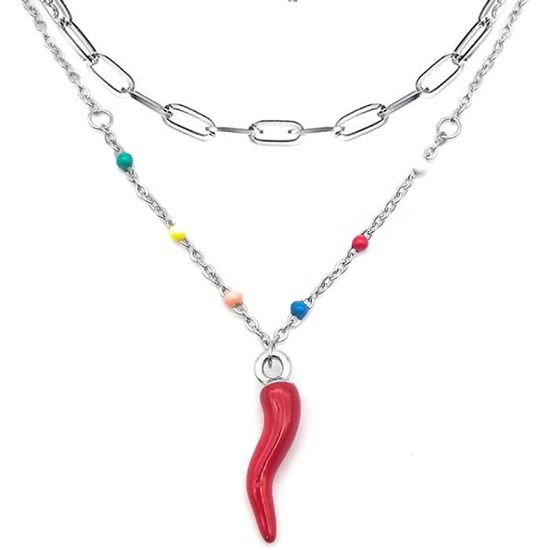 Collier piment rouge pour femme en acier avec pendentif porte-bonheur ...