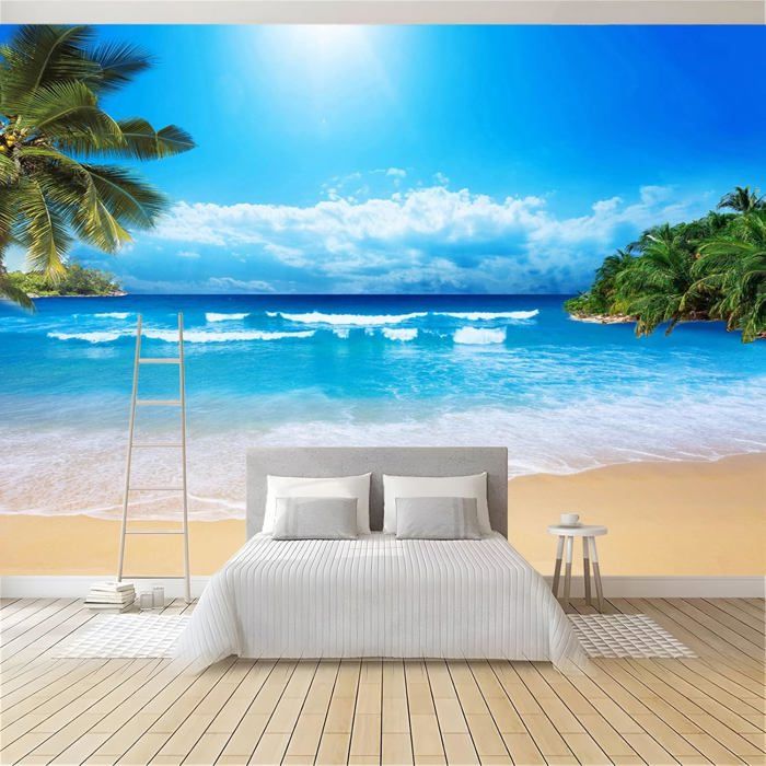 Papier Peint Panoramique Plage Vue Mer 350x256cm Papier Peint Intissé ...