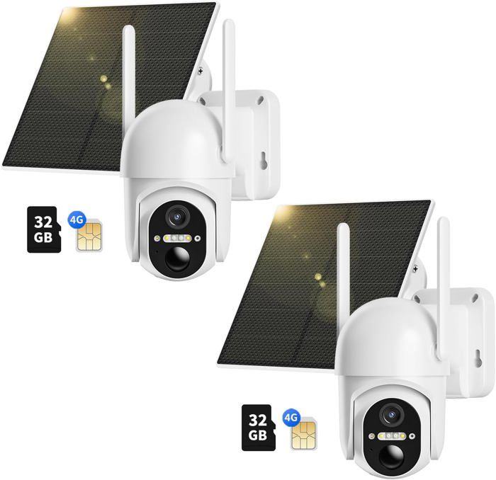 4G Lte Caméra Surveillance Extérieure Sans Fil 2 Pièces ,2K Camera Solaire Avec Carte Sim ...