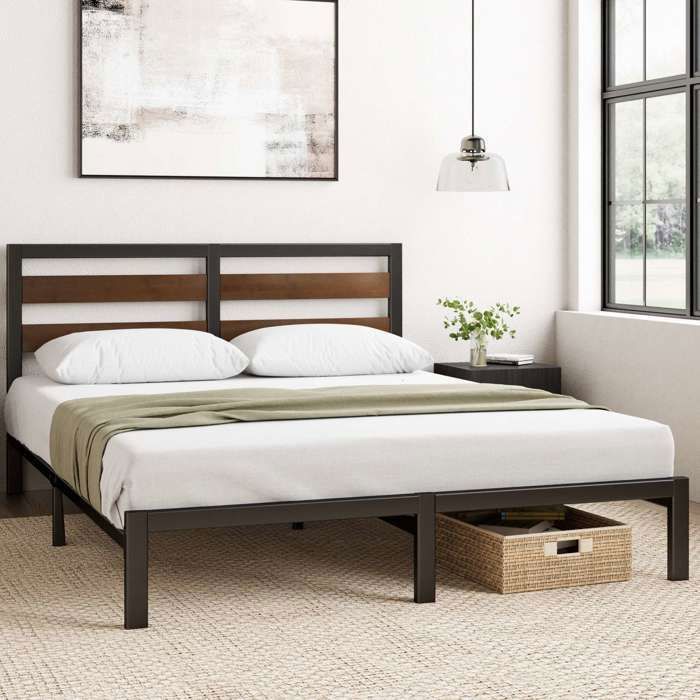 Zinus Kai Lit 140x190 cm - Cadre en bambou et métal avec tête de lit ...