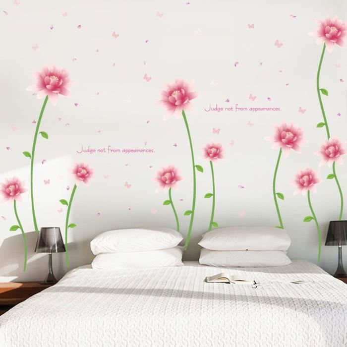 Sticker Mural Fleur Rose Décoration Salon Affiche - Cdiscount Maison
