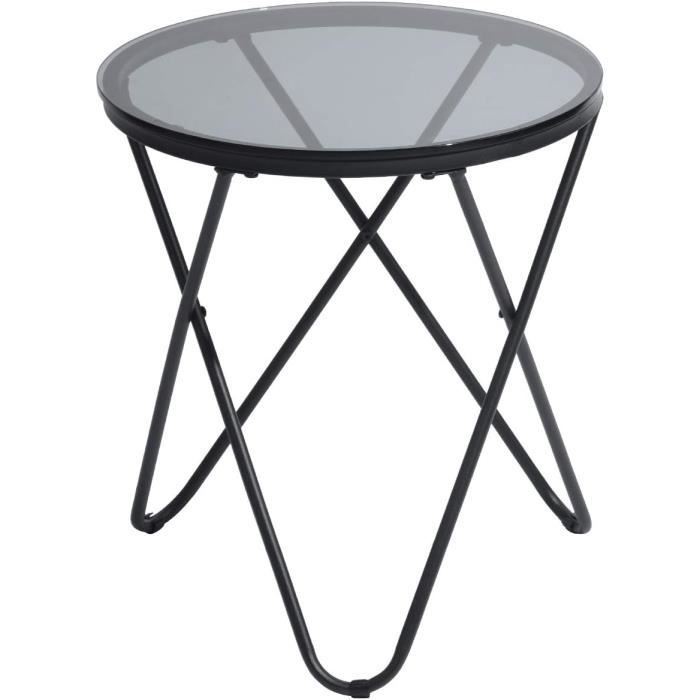 Vd Petite Table Basse Ronde En Verre Gris Foncé Avec Extrémité Noire Et ...