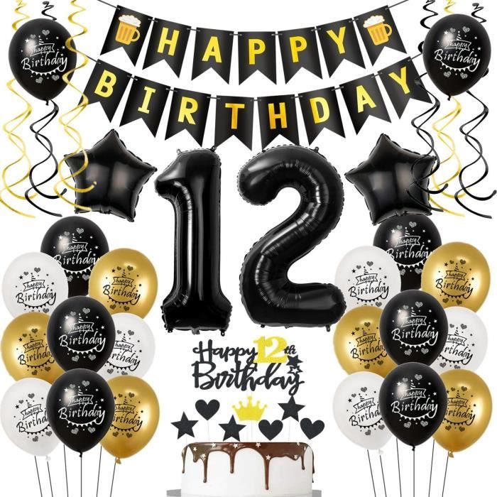 Ballons 12 Ans Anniversaire Noir Or, Décoation Anniversaire 12 Ans ...