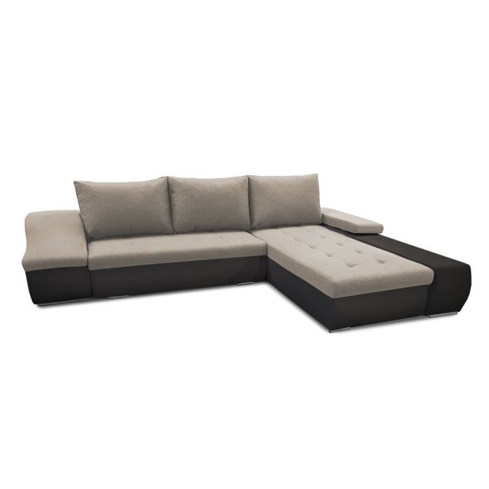 LOHAN - Canapé d’angle convertible coffre de rangement en tissu beige ...