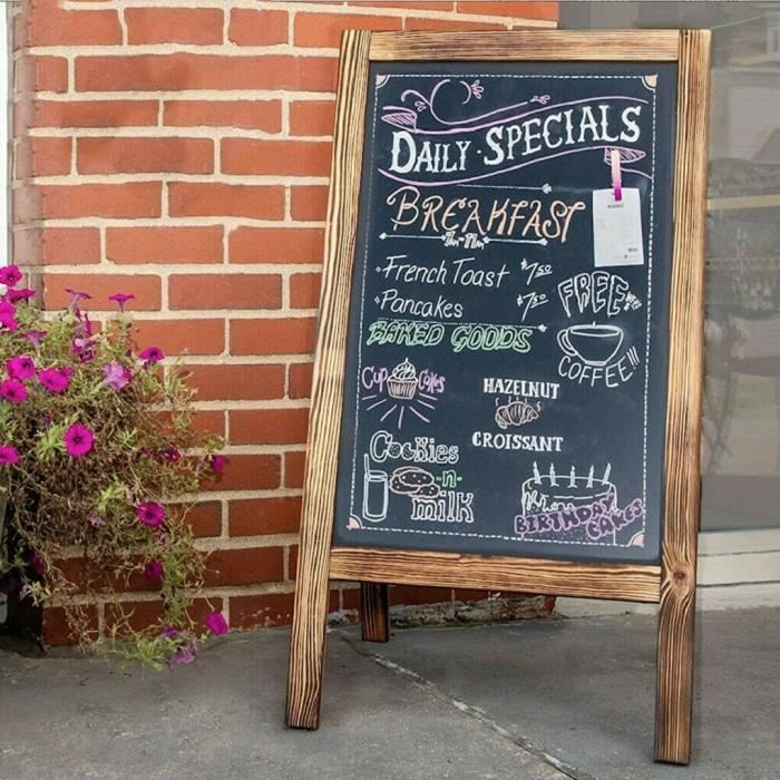 Panneau Publicitaire sur Pied Tableau Noir Magnétique Chevalet en Bois ...