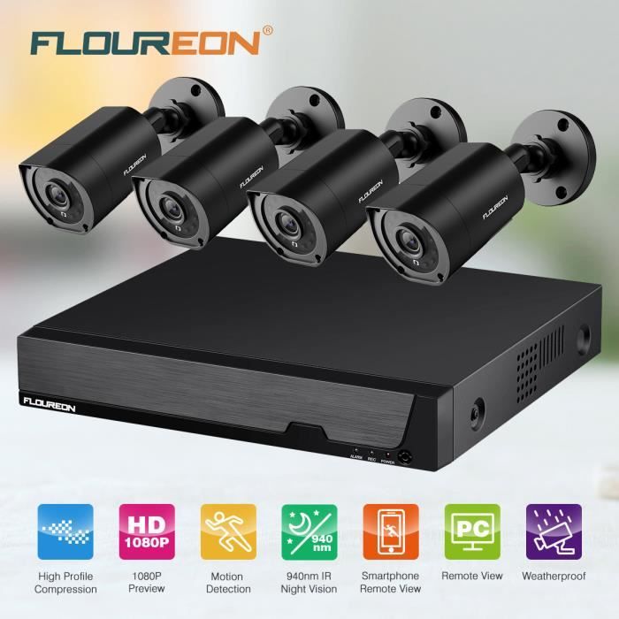 FLOUREON Kit de Caméra de Surveillance 1*8CH 1080N 5 En 1 DVR et 4*HD ...