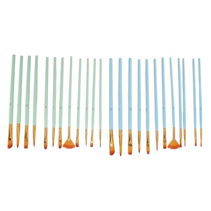 YUI-24 pièces pinceaux de peinture acrylique Nylon cheveux bleu vert ...