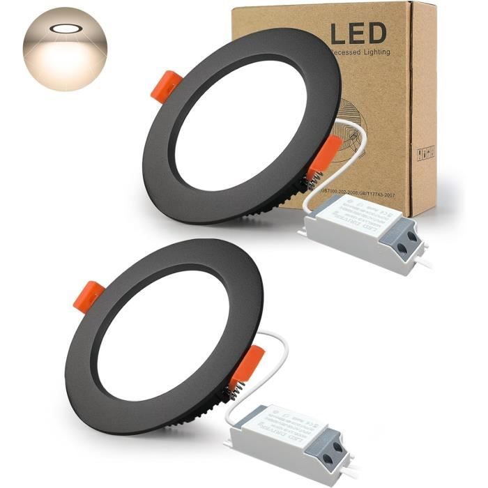 Spot Led Encastrable Noir Extra Plat, 2 Pack 7W 700Lm = 70W Incandescence, Ip44, Blanc Naturel ...
