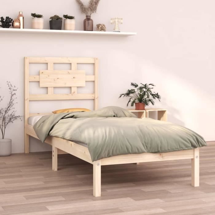 TRU Structure de Lit pour Matelas 75 x 190 cm, Lit Simple en Bois de ...