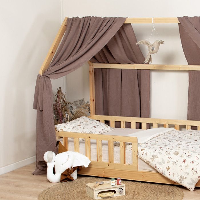 Sevira Kids | Ciel de lit cabane en gaze de coton - - Marron 130x360 cm ...