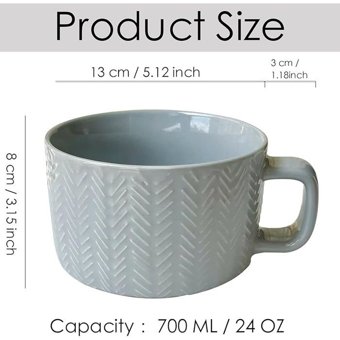 Large Soup Cups with Handle Large Mugs Grey Ceramic 700ml Coffee Cups ...