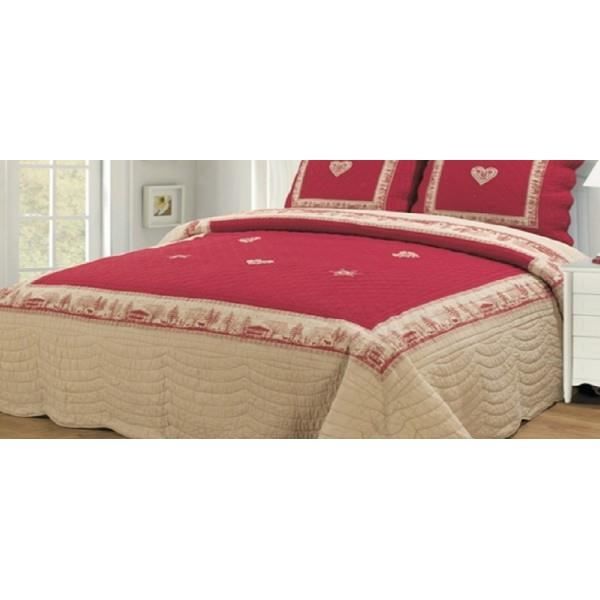 Couvre lit boutis Meribel rouge 260x280 grande dimension - Cdiscount Maison