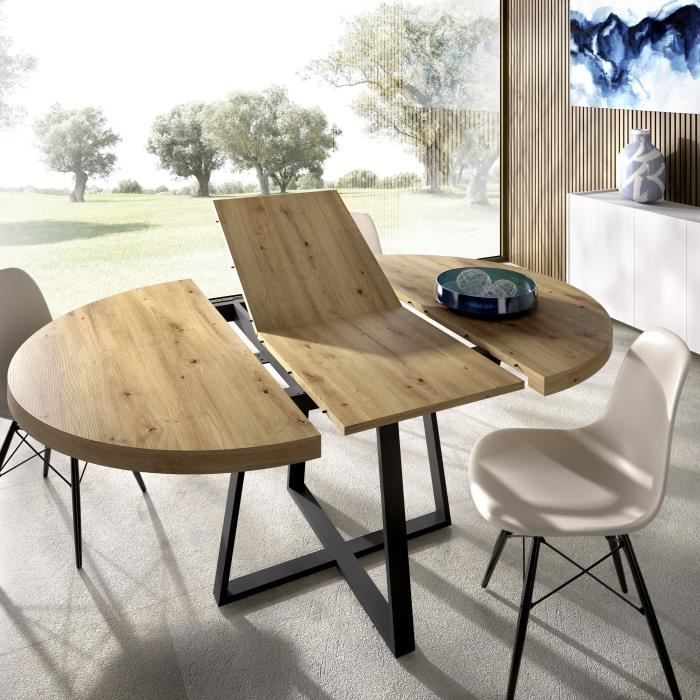 Table ronde extensible DUNA - 4 à 6 personnes - Décor chêne - L110 x ...
