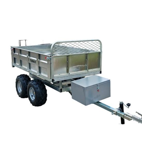 Remorque double essieux 4 roues 1400kg benne galvanisée basculante ...