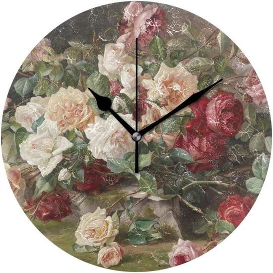 Horloge Bouquet De Roses Fleurs Fanées Ronde Murale Horloge Décoratif ...
