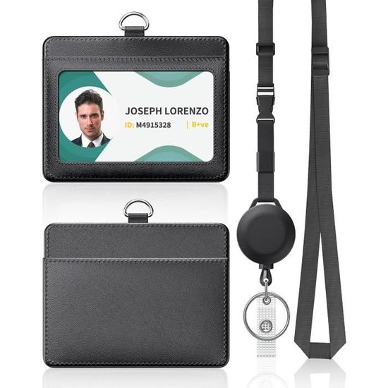 Porte Badge Cuir En Horizontal Et Lanyard Rétractable Justable, Cordon ...